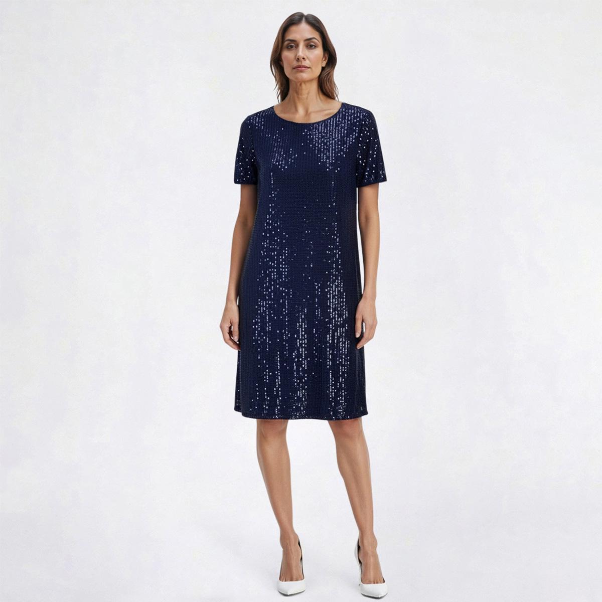 Click here for Womens Ninety Clothing Short Sleeve Sequin Shift D... prices